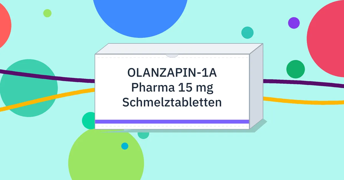 Symbolbild: Packung mit der Aufschrift OLANZAPIN-1A Pharma 15 mg Schmelztabletten (PZN 09123046) – Verfügbarkeit und Bezug in Apotheken in Frankfurt am Main