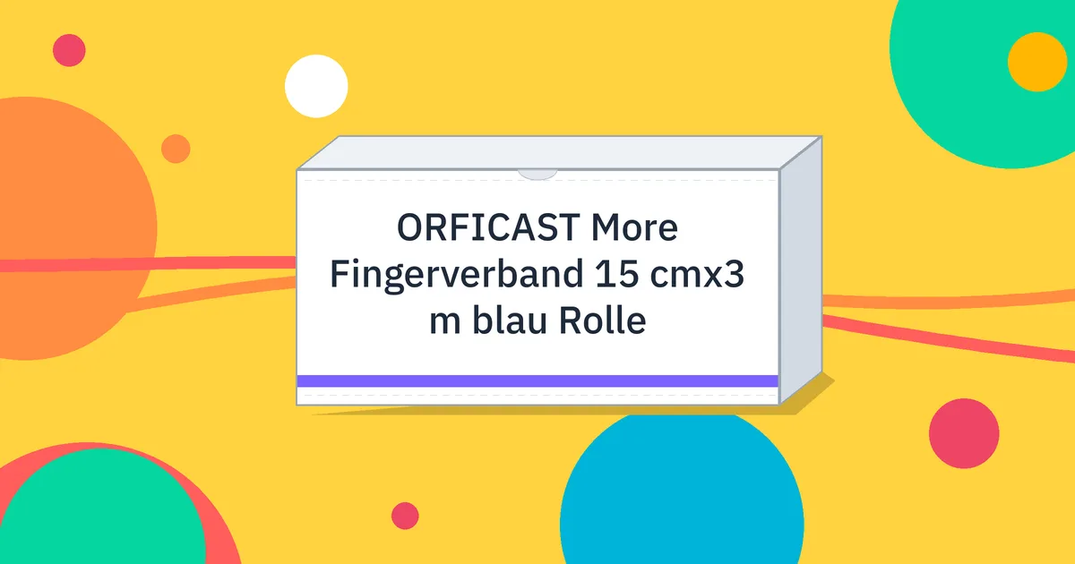 Symbolbild: Packung mit der Aufschrift ORFICAST More Fingerverband 15 cmx3 m blau Rolle (PZN 13516739) – Verfügbarkeit und Bezug in Apotheken in Frankfurt am Main