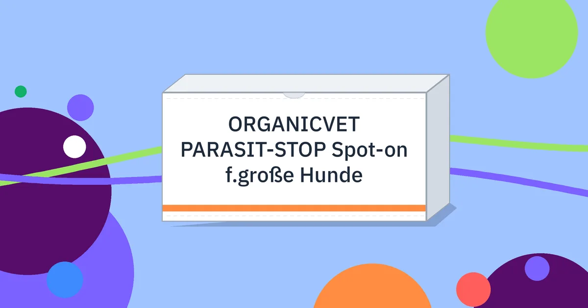 Symbolbild: Packung mit der Aufschrift ORGANICVET PARASIT-STOP Spot-on f.große Hunde (PZN 09634203) – Verfügbarkeit und Bezug in Apotheken in Frankfurt am Main