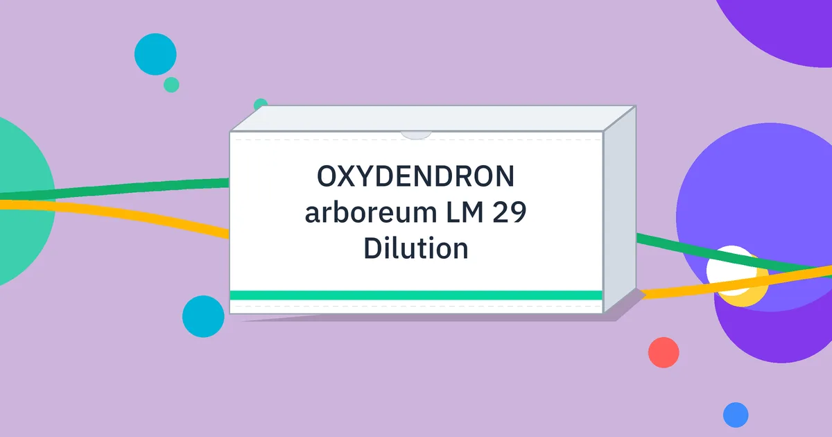 Symbolbild: Packung mit der Aufschrift OXYDENDRON arboreum LM 29 Dilution (PZN 13629604) – Verfügbarkeit und Bezug in Apotheken in Frankfurt am Main
