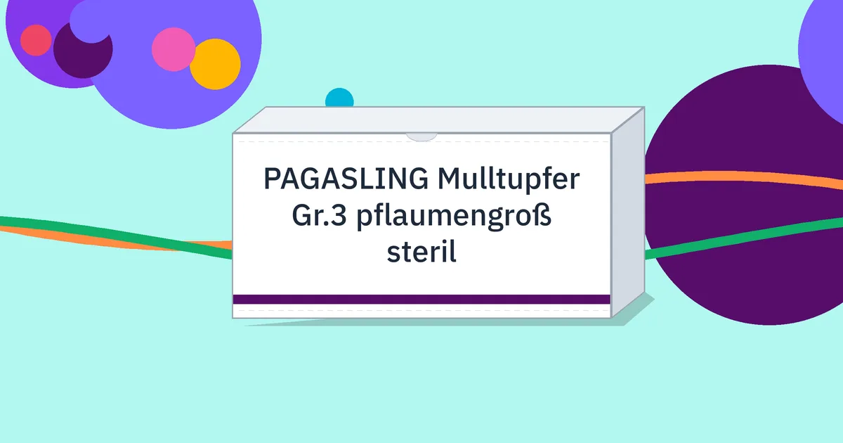 Symbolbild: Packung mit der Aufschrift PAGASLING Mulltupfer Gr.3 pflaumengroß steril (PZN 17600247) – Verfügbarkeit und Bezug in Apotheken in Frankfurt am Main