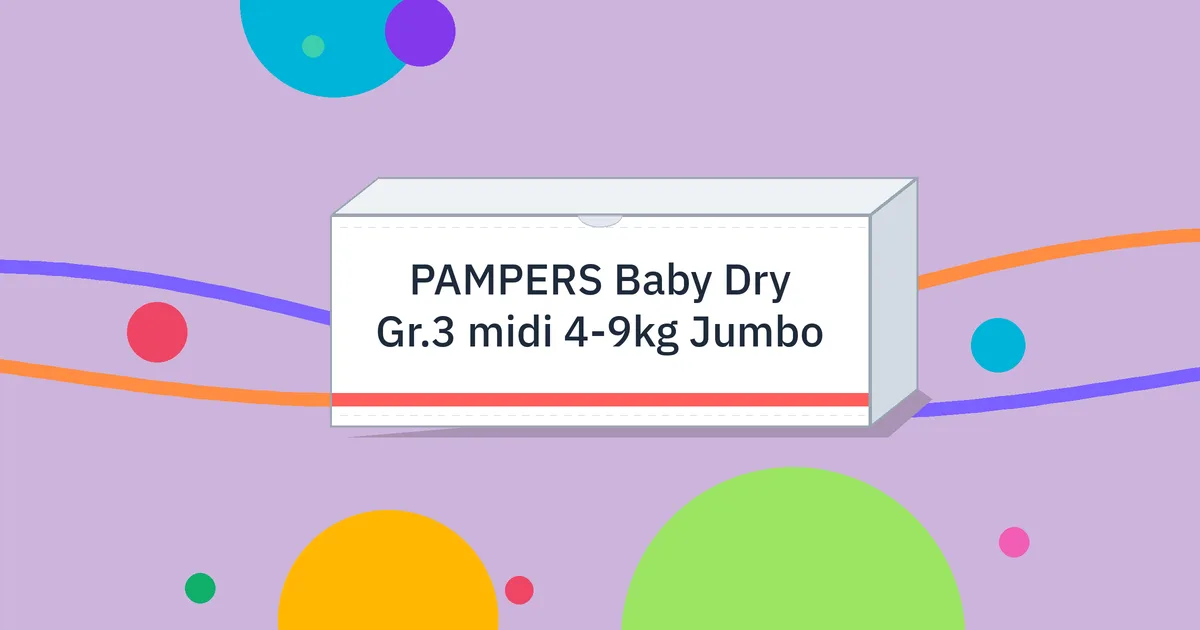 Symbolbild: Packung mit der Aufschrift PAMPERS Baby Dry Gr.3 midi 4-9kg Jumbo (PZN 09519330) – Verfügbarkeit und Bezug in Apotheken in Frankfurt am Main