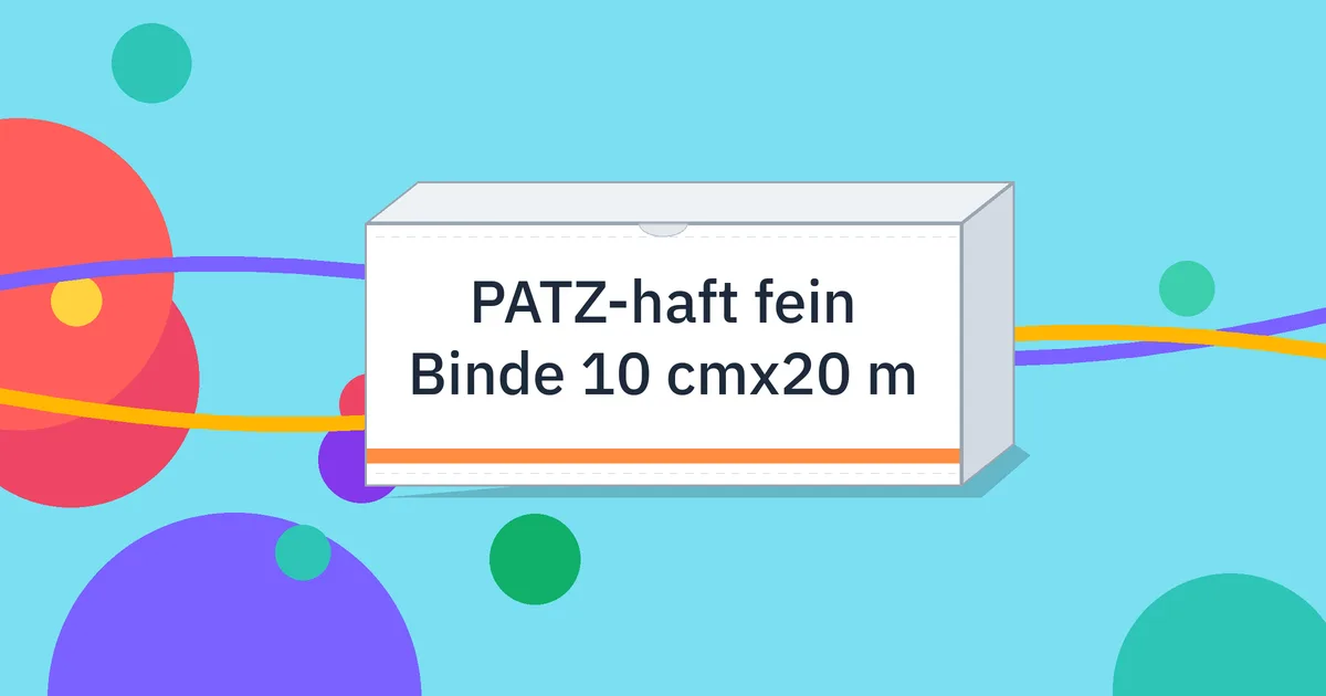 Symbolbild: Packung mit der Aufschrift PATZ-haft fein Binde 10 cmx20 m (PZN 06814330) – Verfügbarkeit und Bezug in Apotheken in Frankfurt am Main