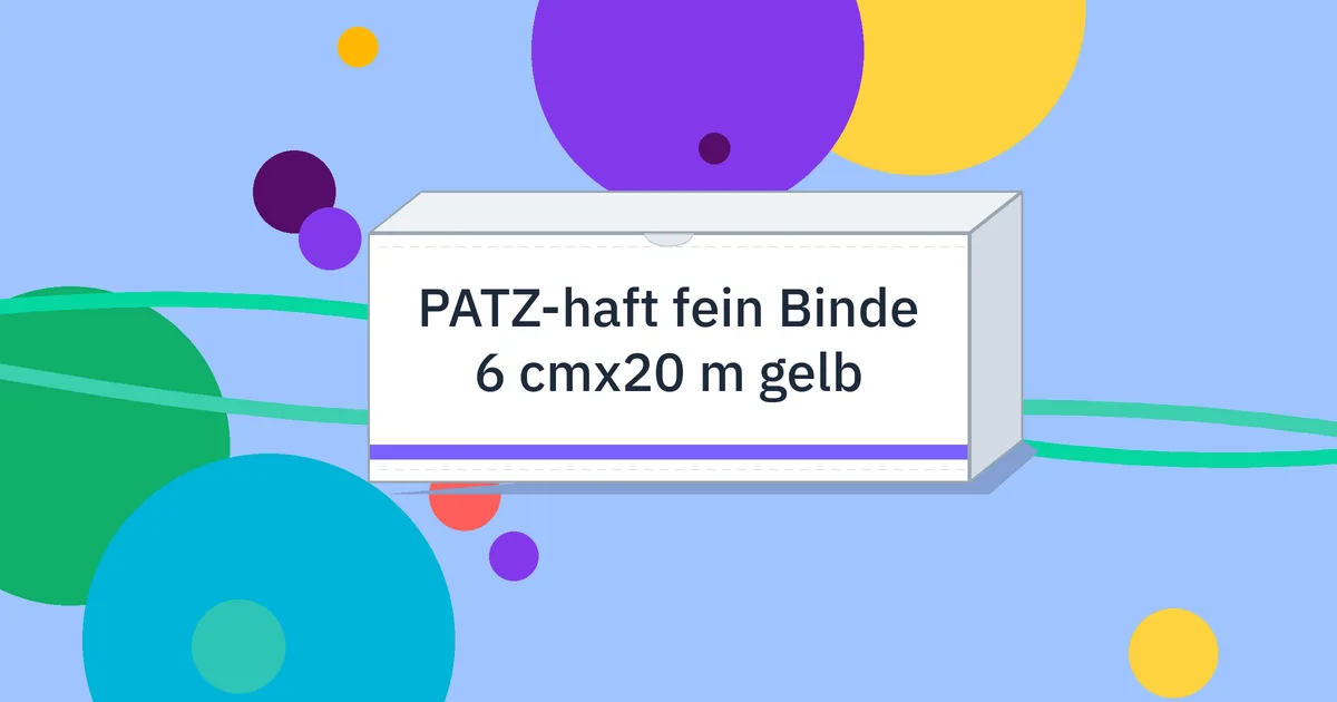 Symbolbild: Packung mit der Aufschrift PATZ-haft fein Binde 6 cmx20 m gelb (PZN 06814399) – Verfügbarkeit und Bezug in Apotheken in Frankfurt am Main