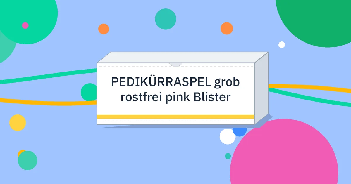Symbolbild: Packung mit der Aufschrift PEDIKÜRRASPEL grob rostfrei pink Blister (PZN 01600854) – Verfügbarkeit und Bezug in Apotheken in Frankfurt am Main