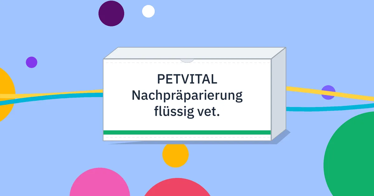 Symbolbild: Packung mit der Aufschrift PETVITAL Nachpräparierung flüssig vet. (PZN 01803149) – Verfügbarkeit und Bezug in Apotheken in Frankfurt am Main