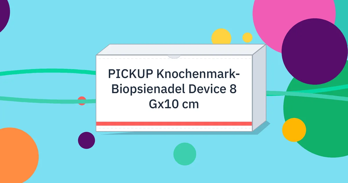 Symbolbild: Packung mit der Aufschrift PICKUP Knochenmark-Biopsienadel Device 8 Gx10 cm (PZN 16946788) – Verfügbarkeit und Bezug in Apotheken in Frankfurt am Main