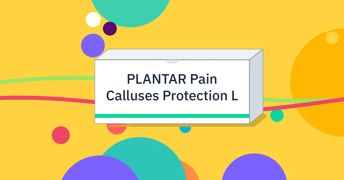 Symbolbild: Packung mit der Aufschrift PLANTAR Pain Calluses Protection L (PZN 19687873) – Verfügbarkeit und Bezug in Apotheken in Frankfurt am Main