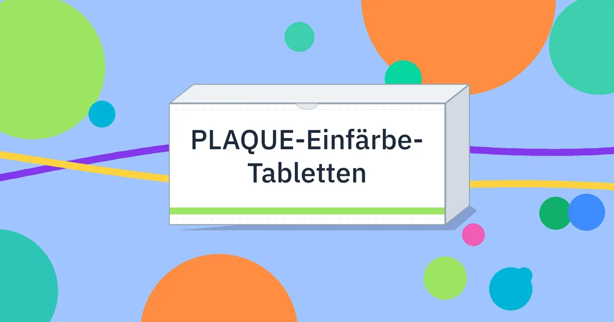 Symbolbild: Packung mit der Aufschrift PLAQUE-Einfärbe-Tabletten (PZN 19859601) – Verfügbarkeit und Bezug in Apotheken in Frankfurt am Main