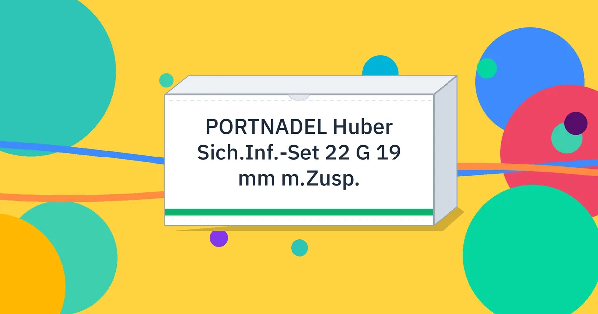 Symbolbild: Packung mit der Aufschrift PORTNADEL Huber Sich.Inf.-Set 22 G 19 mm m.Zusp. (PZN 00358380) – Verfügbarkeit und Bezug in Apotheken in Frankfurt am Main