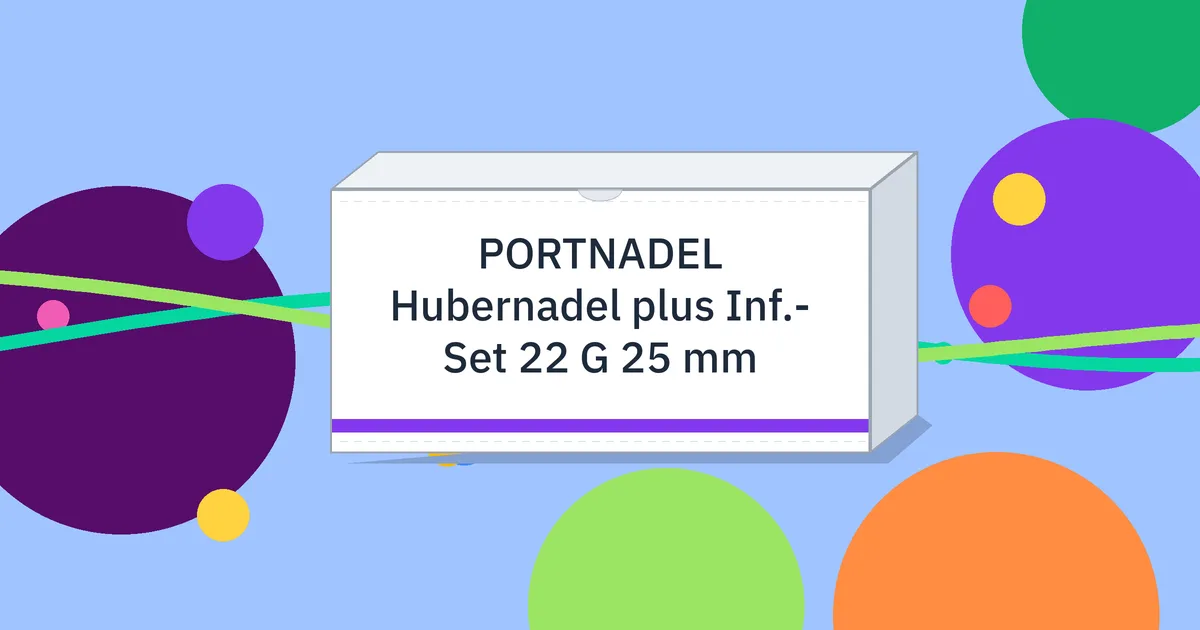Symbolbild: Packung mit der Aufschrift PORTNADEL Hubernadel plus Inf.-Set 22 G 25 mm (PZN 02706980) – Verfügbarkeit und Bezug in Apotheken in Frankfurt am Main