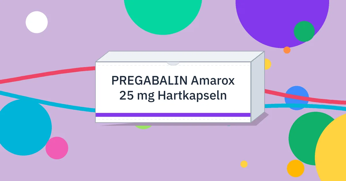 Symbolbild: Packung mit der Aufschrift PREGABALIN Amarox 25 mg Hartkapseln (PZN 16805332) – Verfügbarkeit und Bezug in Apotheken in Frankfurt am Main
