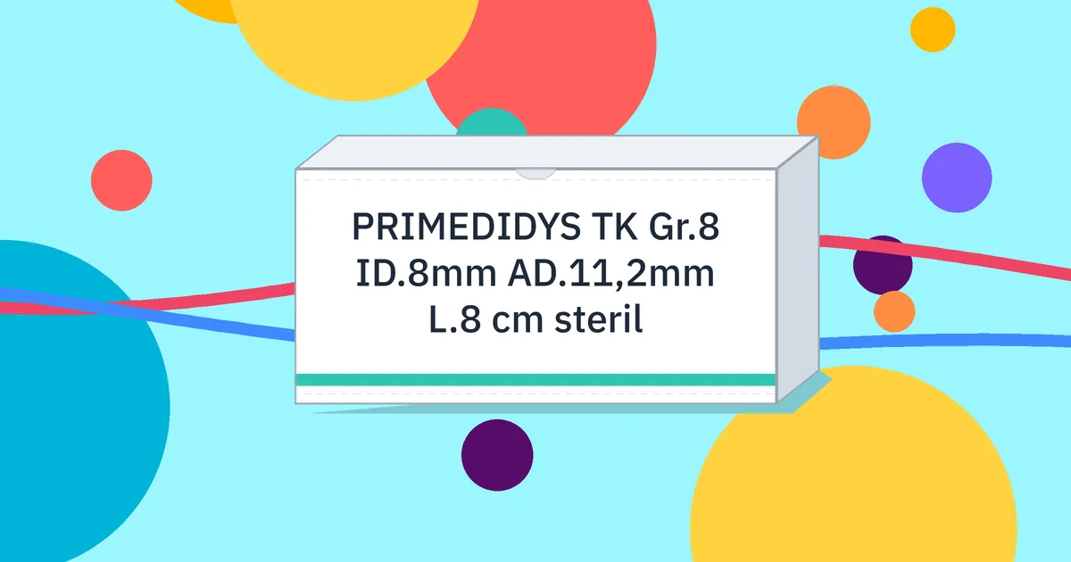 Symbolbild: Packung mit der Aufschrift PRIMEDIDYS TK Gr.8 ID.8mm AD.11,2mm L.8 cm steril (PZN 17249962) – Verfügbarkeit und Bezug in Apotheken in Frankfurt am Main