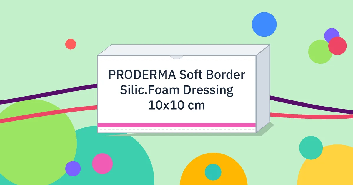 Symbolbild: Packung mit der Aufschrift PRODERMA Soft Border Silic.Foam Dressing 10x10 cm (PZN 20313787) – Verfügbarkeit und Bezug in Apotheken in Frankfurt am Main