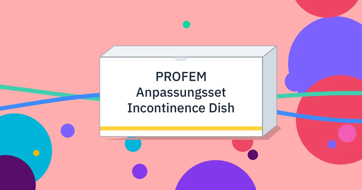 Symbolbild: Packung mit der Aufschrift PROFEM Anpassungsset Incontinence Dish (PZN 19641316) – Verfügbarkeit und Bezug in Apotheken in Frankfurt am Main