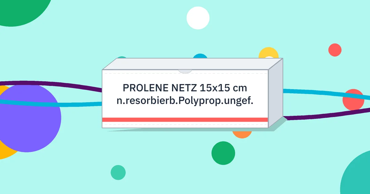 Symbolbild: Packung mit der Aufschrift PROLENE NETZ 15x15 cm n.resorbierb.Polyprop.ungef. (PZN 16256055) – Verfügbarkeit und Bezug in Apotheken in Frankfurt am Main