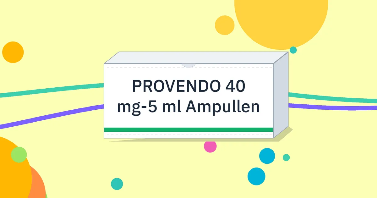 Symbolbild: Packung mit der Aufschrift PROVENDO 40 mg-5 ml Ampullen (PZN 17606830) – Verfügbarkeit und Bezug in Apotheken in Frankfurt am Main