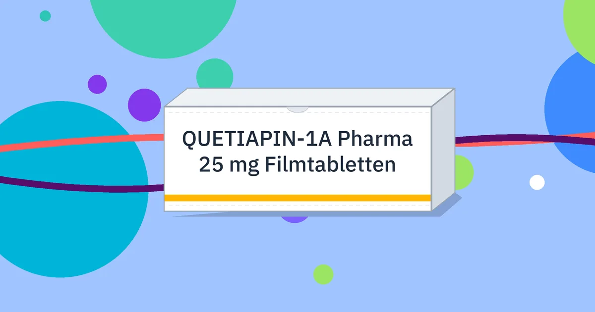 Symbolbild: Packung mit der Aufschrift QUETIAPIN-1A Pharma 25 mg Filmtabletten (PZN 09494535) – Verfügbarkeit und Bezug in Apotheken in Frankfurt am Main