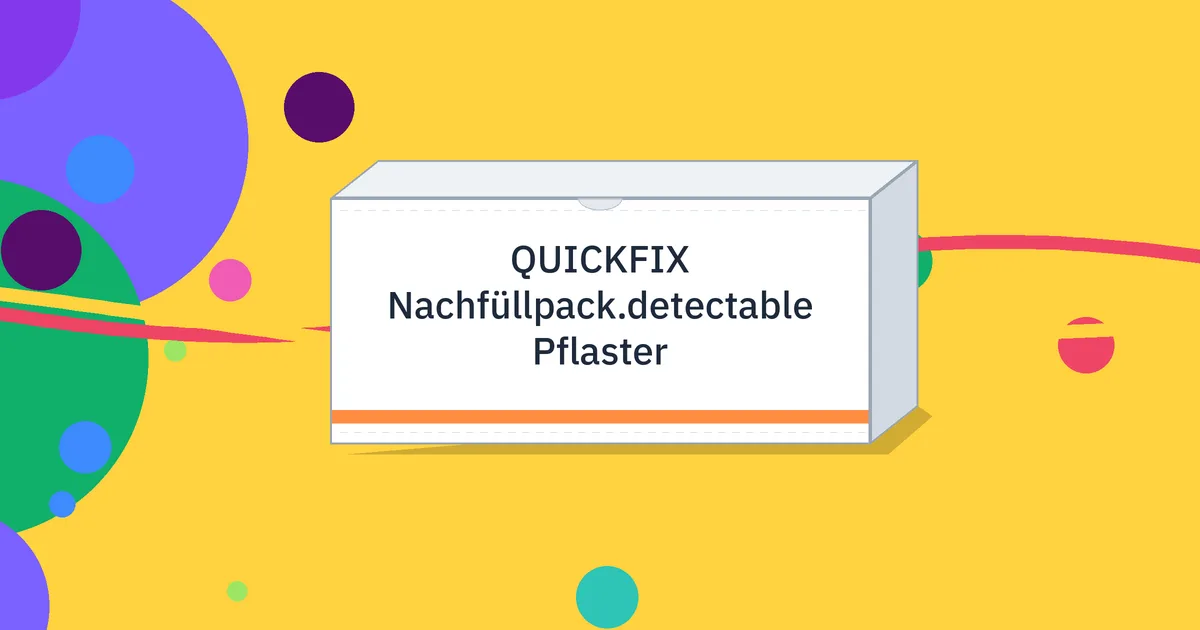 Symbolbild: Packung mit der Aufschrift QUICKFIX Nachfüllpack.detectable Pflaster (PZN 09534341) – Verfügbarkeit und Bezug in Apotheken in Frankfurt am Main