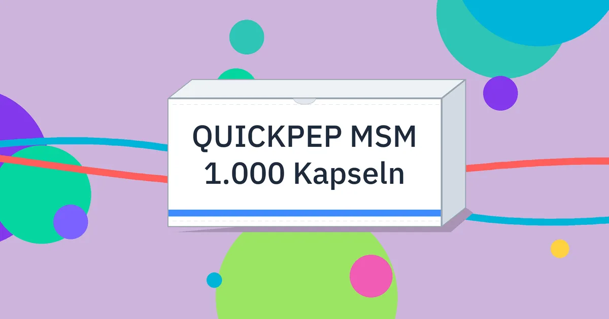 Symbolbild: Packung mit der Aufschrift QUICKPEP MSM 1.000 Kapseln (PZN 09781312) – Verfügbarkeit und Bezug in Apotheken in Frankfurt am Main