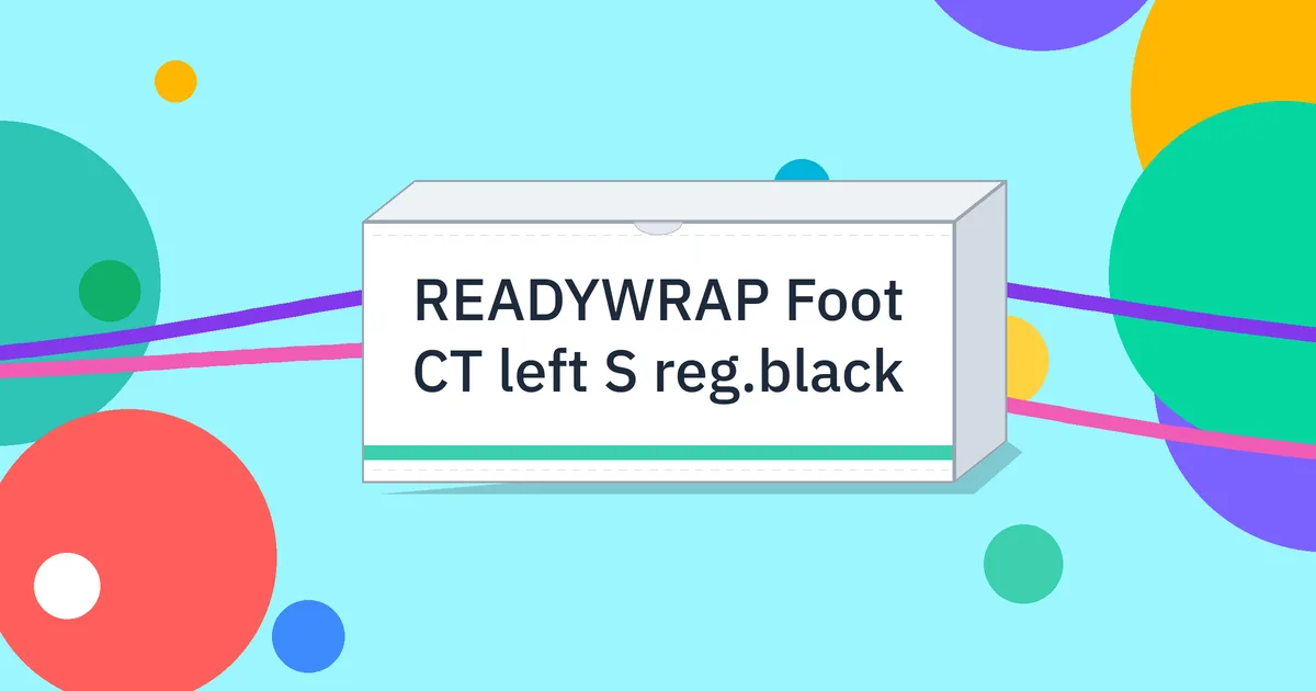 Symbolbild: Packung mit der Aufschrift READYWRAP Foot CT left S reg.black (PZN 18008717) – Verfügbarkeit und Bezug in Apotheken in Frankfurt am Main