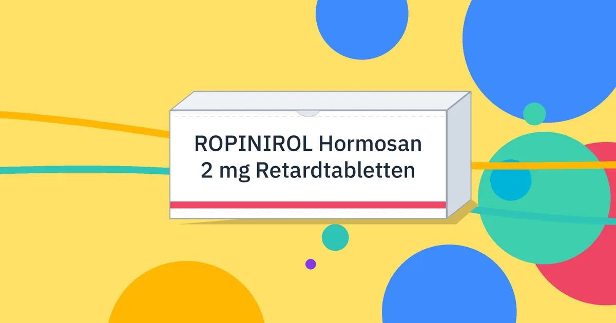 Symbolbild: Packung mit der Aufschrift ROPINIROL Hormosan 2 mg Retardtabletten (PZN 09505782) – Verfügbarkeit und Bezug in Apotheken in Frankfurt am Main