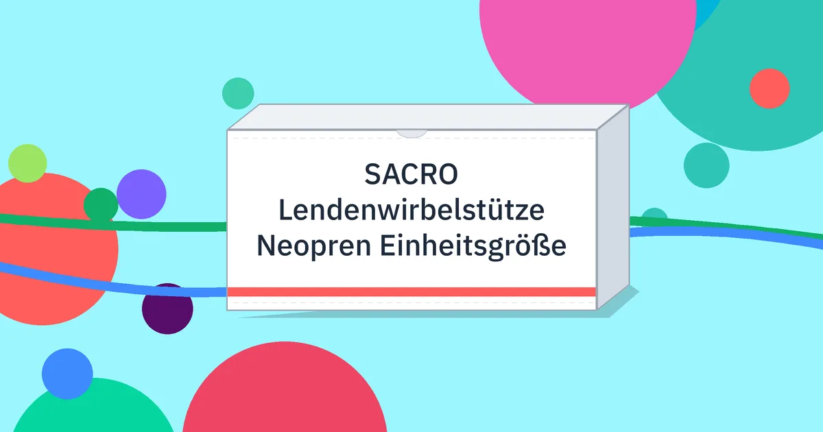Symbolbild: Packung mit der Aufschrift SACRO Lendenwirbelstütze Neopren Einheitsgröße (PZN 19071221) – Verfügbarkeit und Bezug in Apotheken in Frankfurt am Main