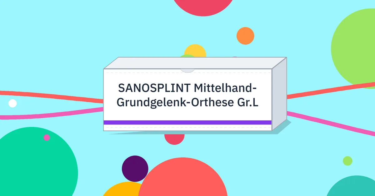 Symbolbild: Packung mit der Aufschrift SANOSPLINT Mittelhand-Grundgelenk-Orthese Gr.L (PZN 11281077) – Verfügbarkeit und Bezug in Apotheken in Frankfurt am Main