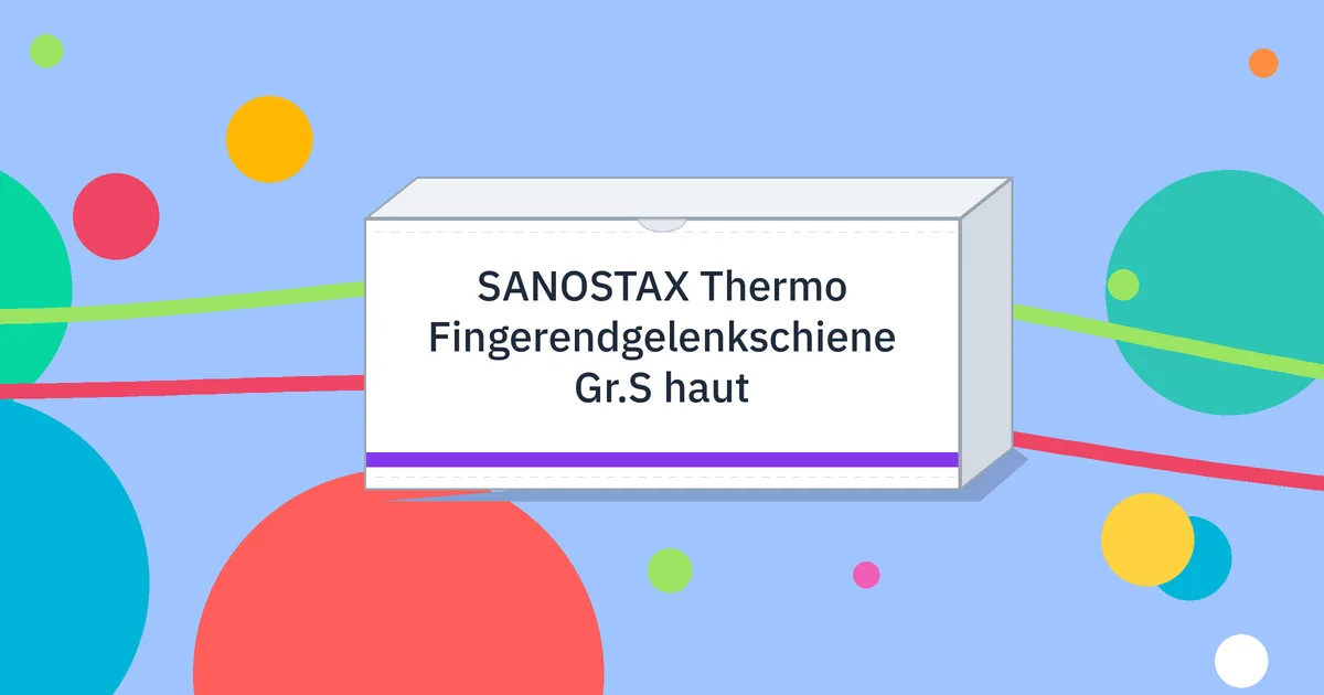 Symbolbild: Packung mit der Aufschrift SANOSTAX Thermo Fingerendgelenkschiene Gr.S haut (PZN 11131751) – Verfügbarkeit und Bezug in Apotheken in Frankfurt am Main