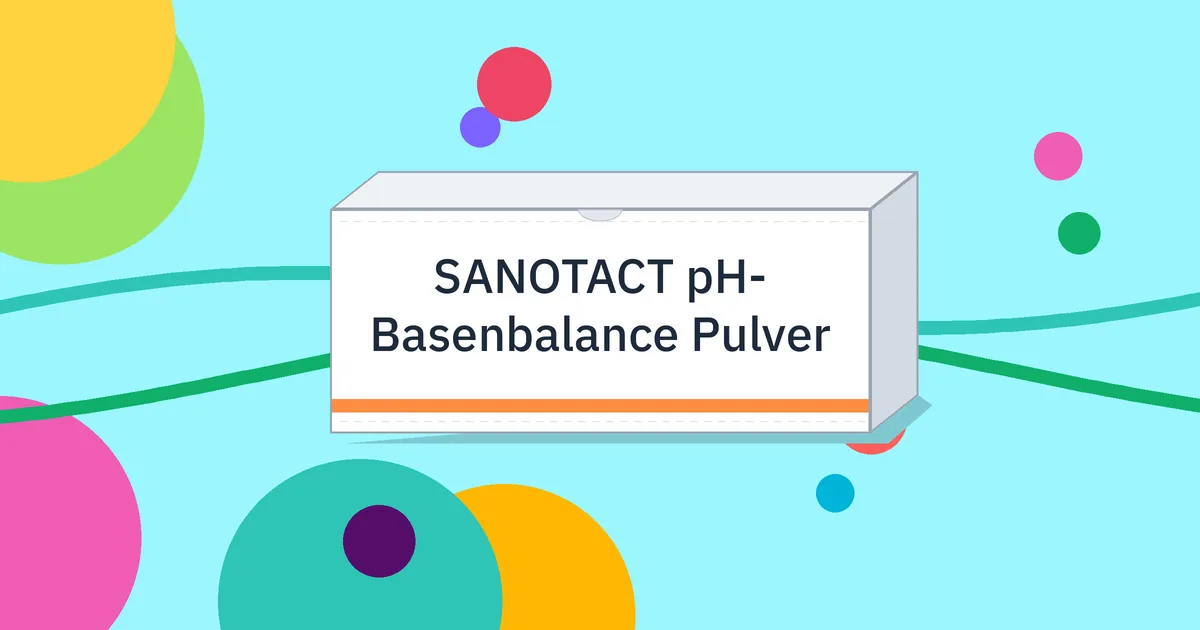 Symbolbild: Packung mit der Aufschrift SANOTACT pH-Basenbalance Pulver (PZN 17380260) – Verfügbarkeit und Bezug in Apotheken in Frankfurt am Main
