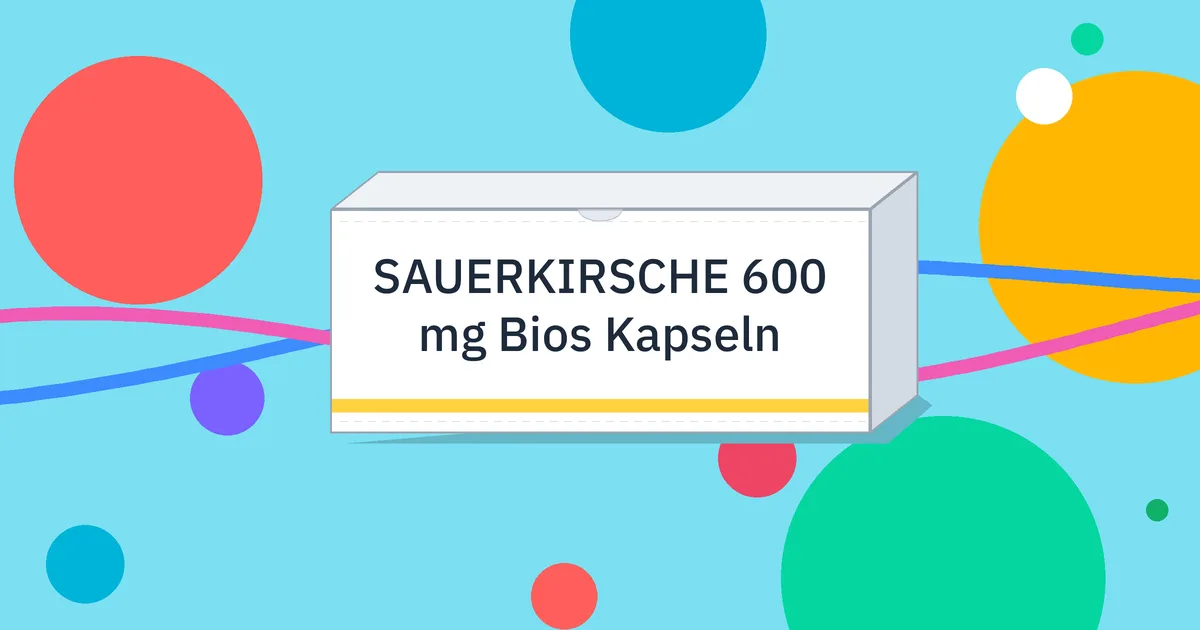 Symbolbild: Packung mit der Aufschrift SAUERKIRSCHE 600 mg Bios Kapseln (PZN 20856737) – Verfügbarkeit und Bezug in Apotheken in Frankfurt am Main