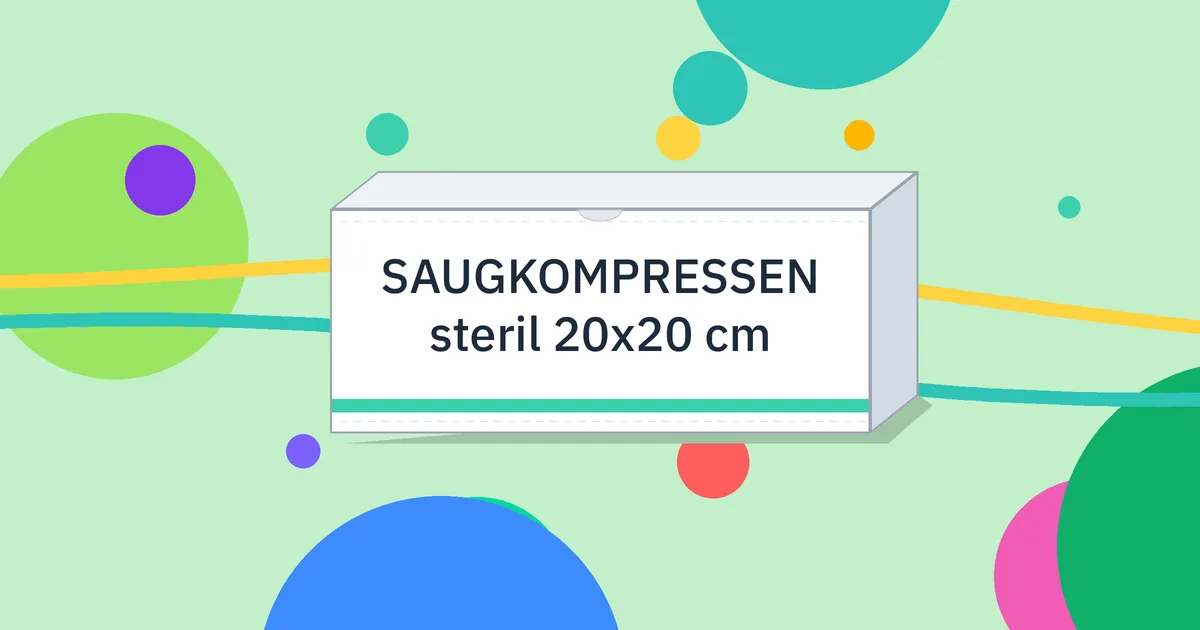 Symbolbild: Packung mit der Aufschrift SAUGKOMPRESSEN steril 20x20 cm (PZN 02072914) – Verfügbarkeit und Bezug in Apotheken in Frankfurt am Main