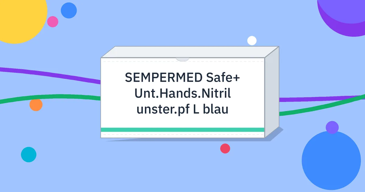 Symbolbild: Packung mit der Aufschrift SEMPERMED Safe+ Unt.Hands.Nitril unster.pf L blau (PZN 20893773) – Verfügbarkeit und Bezug in Apotheken in Frankfurt am Main