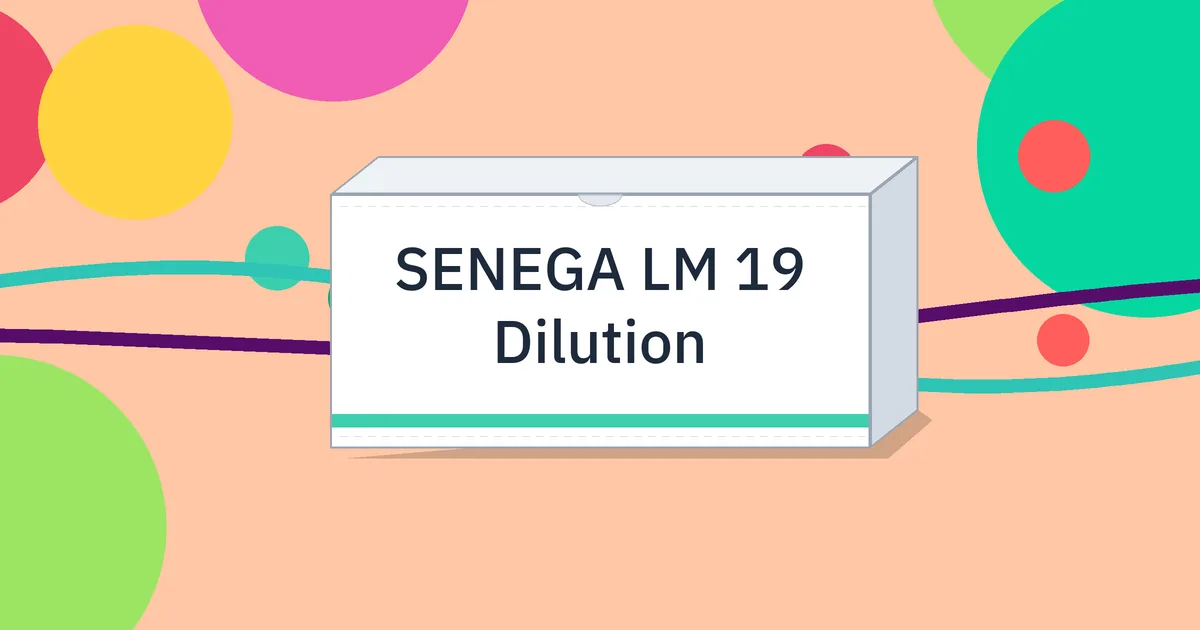 Symbolbild: Packung mit der Aufschrift SENEGA LM 19 Dilution (PZN 13187678) – Verfügbarkeit und Bezug in Apotheken in Frankfurt am Main