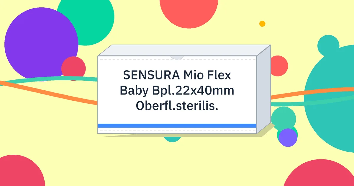 Symbolbild: Packung mit der Aufschrift SENSURA Mio Flex Baby Bpl.22x40mm Oberfl.sterilis. (PZN 15410614) – Verfügbarkeit und Bezug in Apotheken in Frankfurt am Main