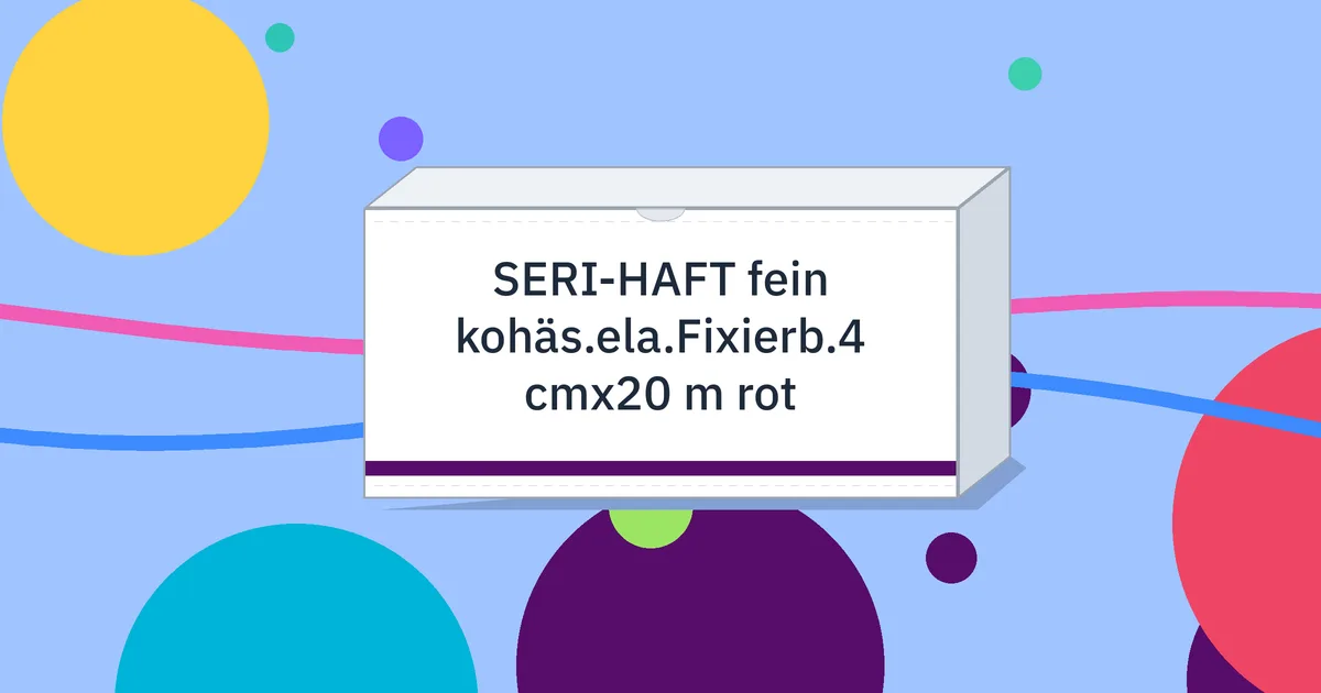 Symbolbild: Packung mit der Aufschrift SERI-HAFT fein kohäs.ela.Fixierb.4 cmx20 m rot (PZN 19922765) – Verfügbarkeit und Bezug in Apotheken in Frankfurt am Main