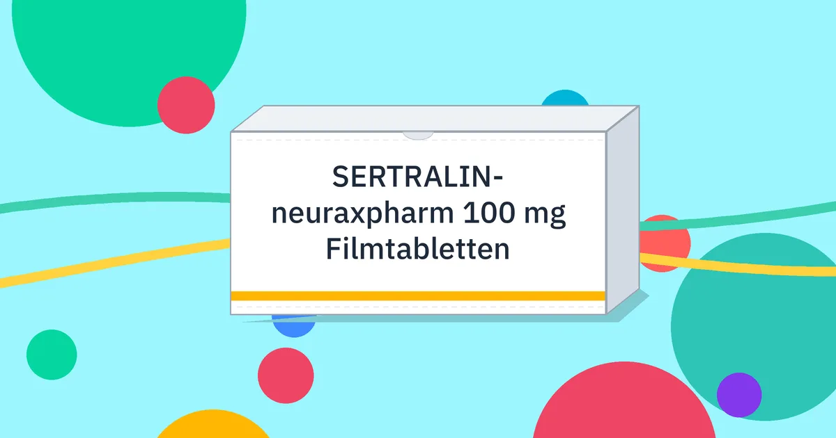 Symbolbild: Packung mit der Aufschrift SERTRALIN-neuraxpharm 100 mg Filmtabletten (PZN 01034975) – Verfügbarkeit und Bezug in Apotheken in Frankfurt am Main