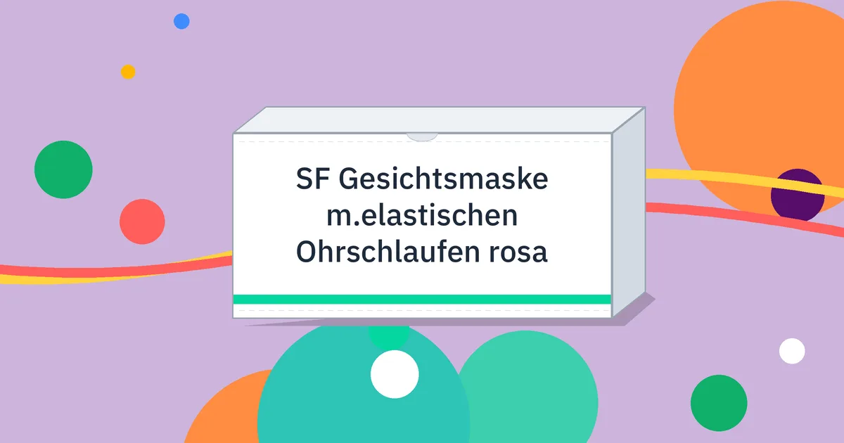 Symbolbild: Packung mit der Aufschrift SF Gesichtsmaske m.elastischen Ohrschlaufen rosa (PZN 16163632) – Verfügbarkeit und Bezug in Apotheken in Frankfurt am Main