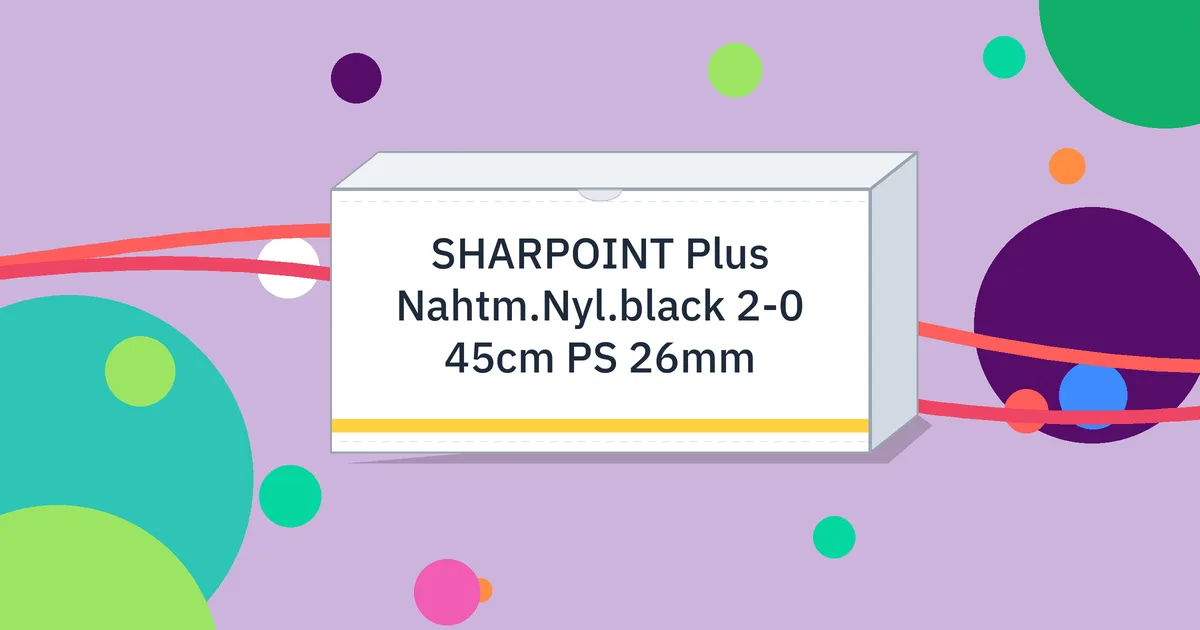 Symbolbild: Packung mit der Aufschrift SHARPOINT Plus Nahtm.Nyl.black 2-0 45cm PS 26mm (PZN 17984360) – Verfügbarkeit und Bezug in Apotheken in Frankfurt am Main