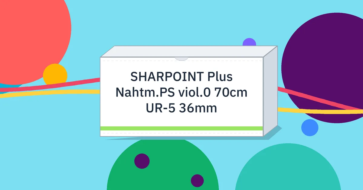 Symbolbild: Packung mit der Aufschrift SHARPOINT Plus Nahtm.PS viol.0 70cm UR-5 36mm (PZN 17996009) – Verfügbarkeit und Bezug in Apotheken in Frankfurt am Main