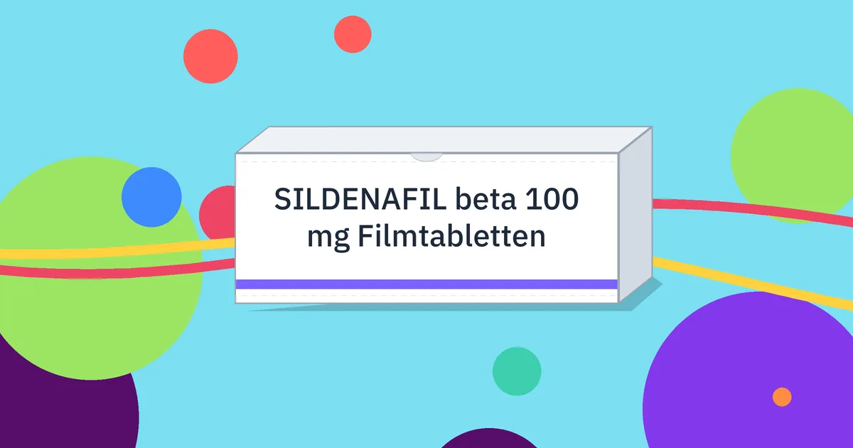 Symbolbild: Packung mit der Aufschrift SILDENAFIL beta 100 mg Filmtabletten (PZN 14243077) – Verfügbarkeit und Bezug in Apotheken in Frankfurt am Main