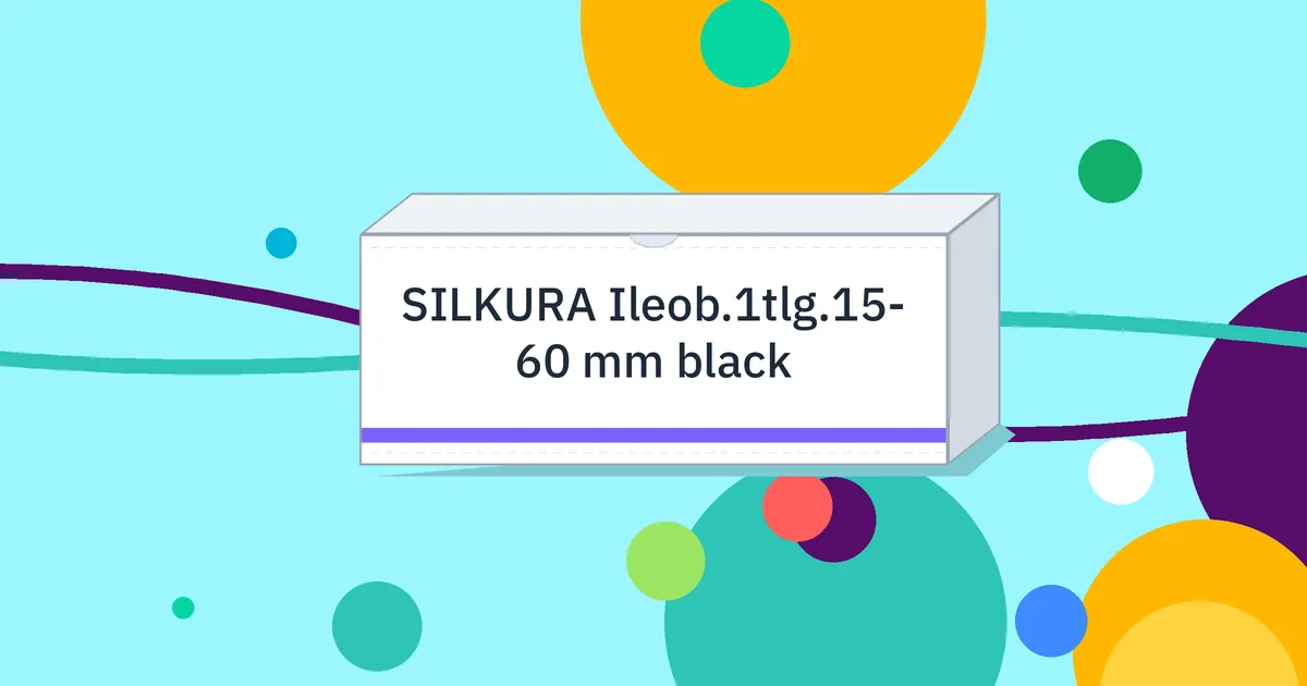 Symbolbild: Packung mit der Aufschrift SILKURA Ileob.1tlg.15-60 mm black (PZN 20546505) – Verfügbarkeit und Bezug in Apotheken in Frankfurt am Main