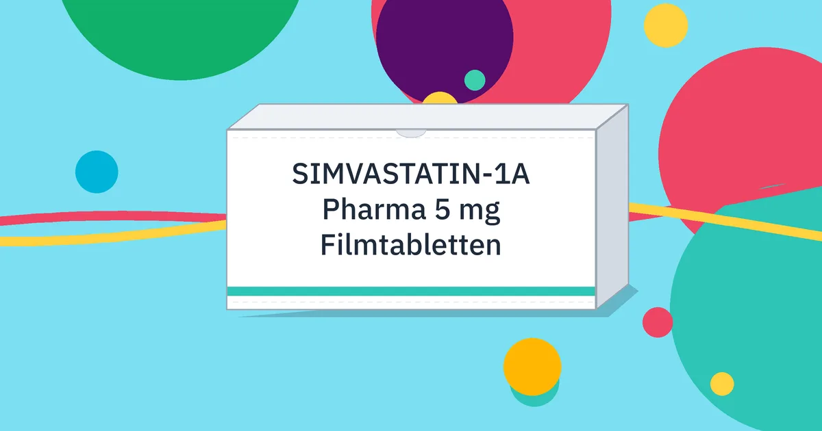 Symbolbild: Packung mit der Aufschrift SIMVASTATIN-1A Pharma 5 mg Filmtabletten (PZN 01332939) – Verfügbarkeit und Bezug in Apotheken in Frankfurt am Main