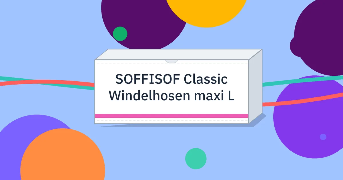 Symbolbild: Packung mit der Aufschrift SOFFISOF Classic Windelhosen maxi L (PZN 12566793) – Verfügbarkeit und Bezug in Apotheken in Frankfurt am Main