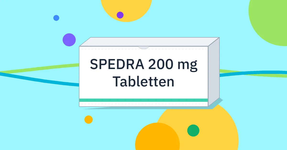 Symbolbild: Packung mit der Aufschrift SPEDRA 200 mg Tabletten (PZN 18029984) – Verfügbarkeit und Bezug in Apotheken in Frankfurt am Main