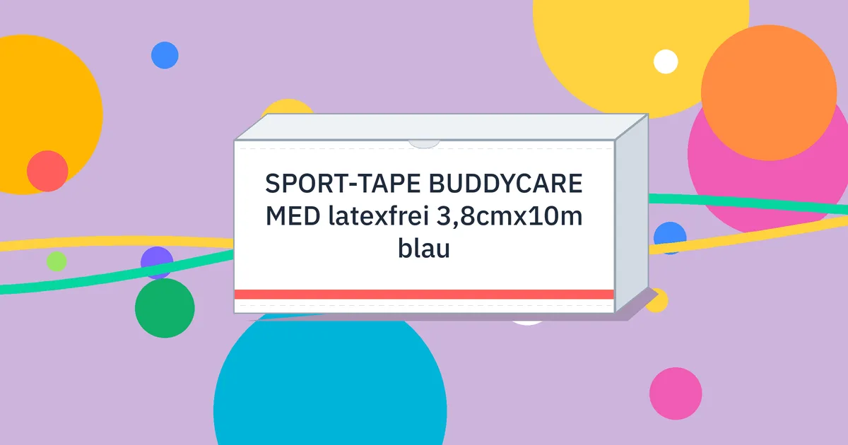 Symbolbild: Packung mit der Aufschrift SPORT-TAPE BUDDYCARE MED latexfrei 3,8cmx10m blau (PZN 19169724) – Verfügbarkeit und Bezug in Apotheken in Frankfurt am Main