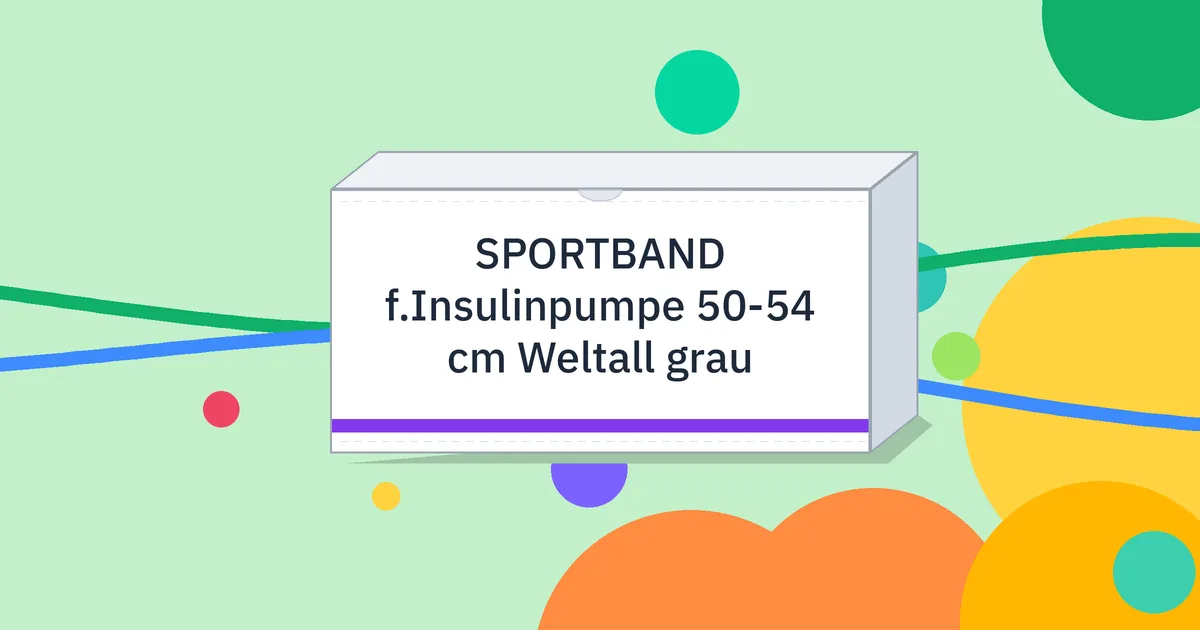 Symbolbild: Packung mit der Aufschrift SPORTBAND f.Insulinpumpe 50-54 cm Weltall grau (PZN 13915729) – Verfügbarkeit und Bezug in Apotheken in Frankfurt am Main