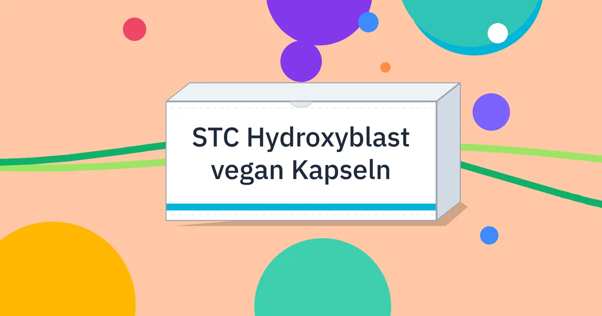 Symbolbild: Packung mit der Aufschrift STC Hydroxyblast vegan Kapseln (PZN 15392098) – Verfügbarkeit und Bezug in Apotheken in Frankfurt am Main