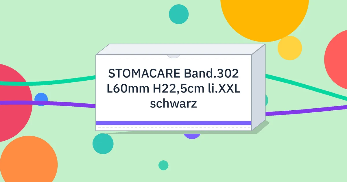 Symbolbild: Packung mit der Aufschrift STOMACARE Band.302 L60mm H22,5cm li.XXL schwarz (PZN 10840942) – Verfügbarkeit und Bezug in Apotheken in Frankfurt am Main