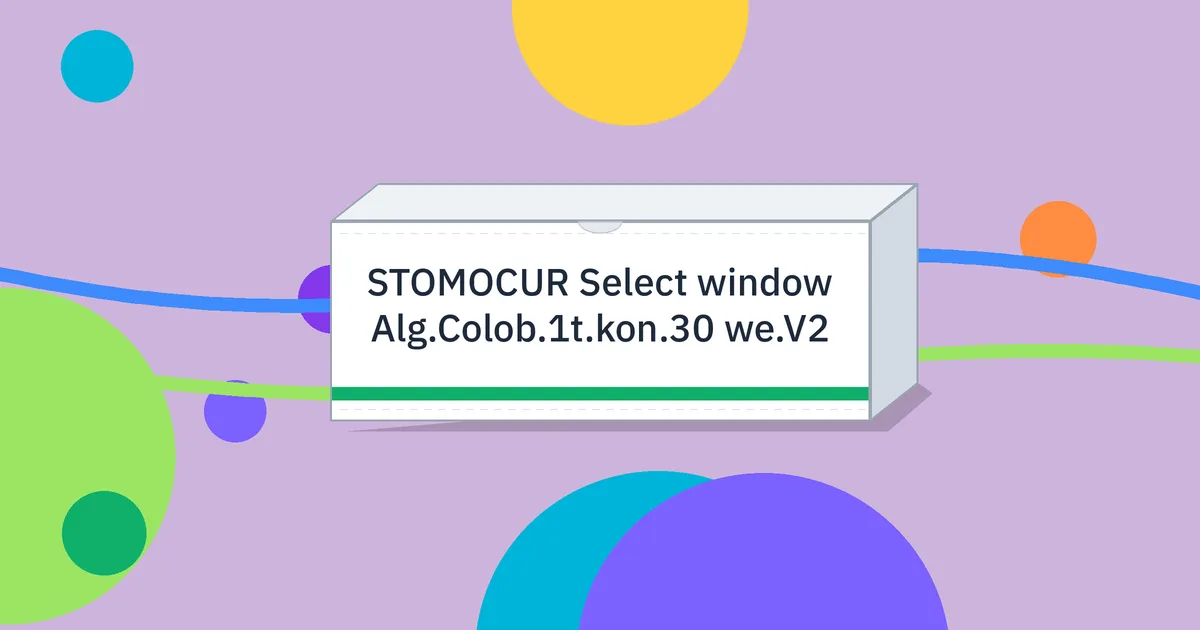 Symbolbild: Packung mit der Aufschrift STOMOCUR Select window Alg.Colob.1t.kon.30 we.V2 (PZN 14061821) – Verfügbarkeit und Bezug in Apotheken in Frankfurt am Main